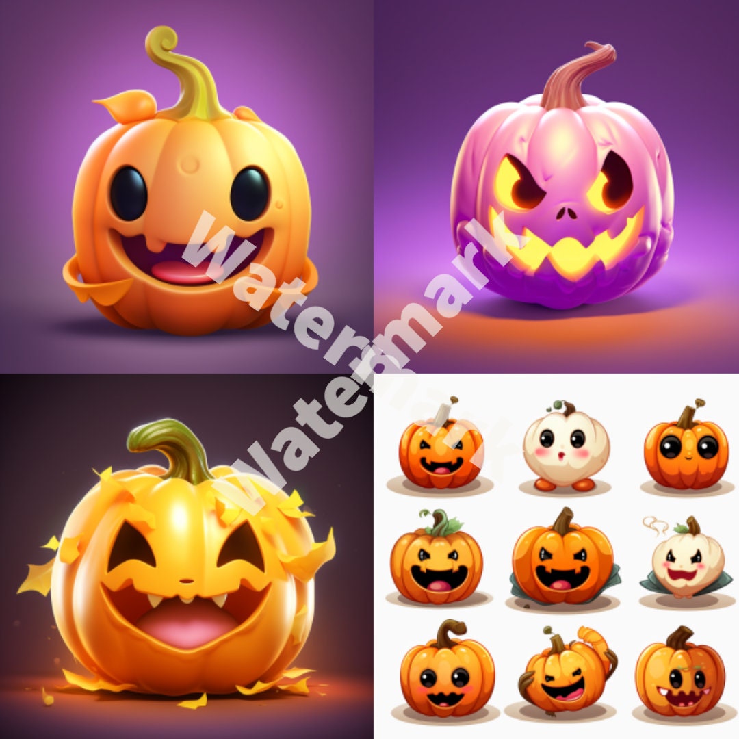 Pumpkin Emoji Design Pack, 4 PNG Files for Online and Offline Use ...