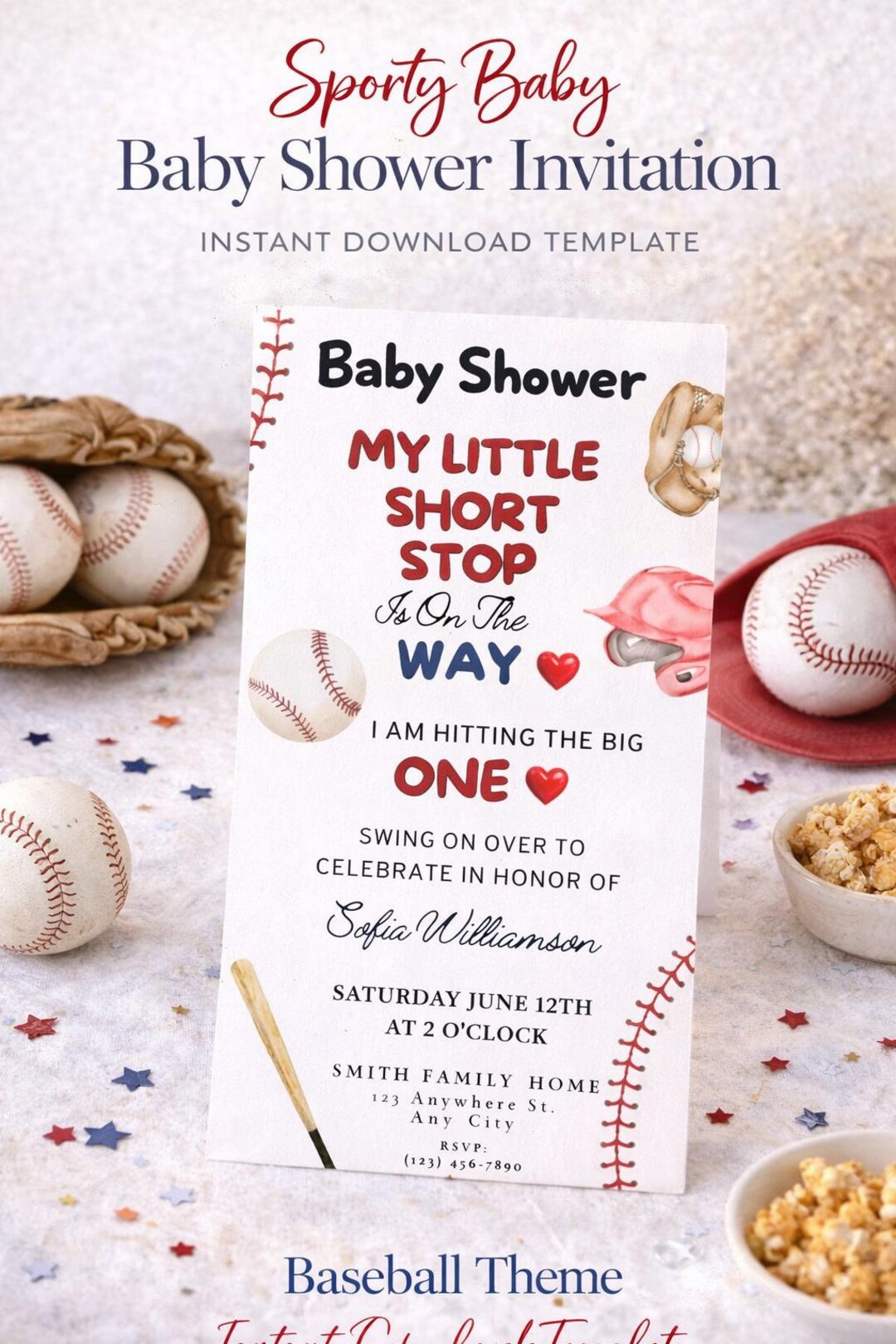 Baby Shower Invitation Template | Editable Baseball Invite | Sports ...