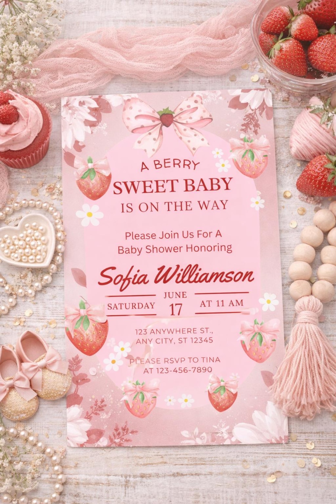Berry Sweet Invitation Template, Strawberry Theme Party Invite ...