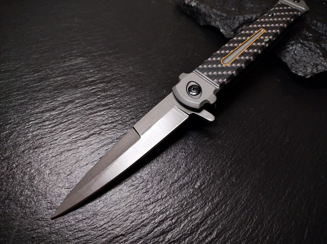 Spring Assisted Open Folding Knife. Stiletto Blade Pocket Knife. - Etsy