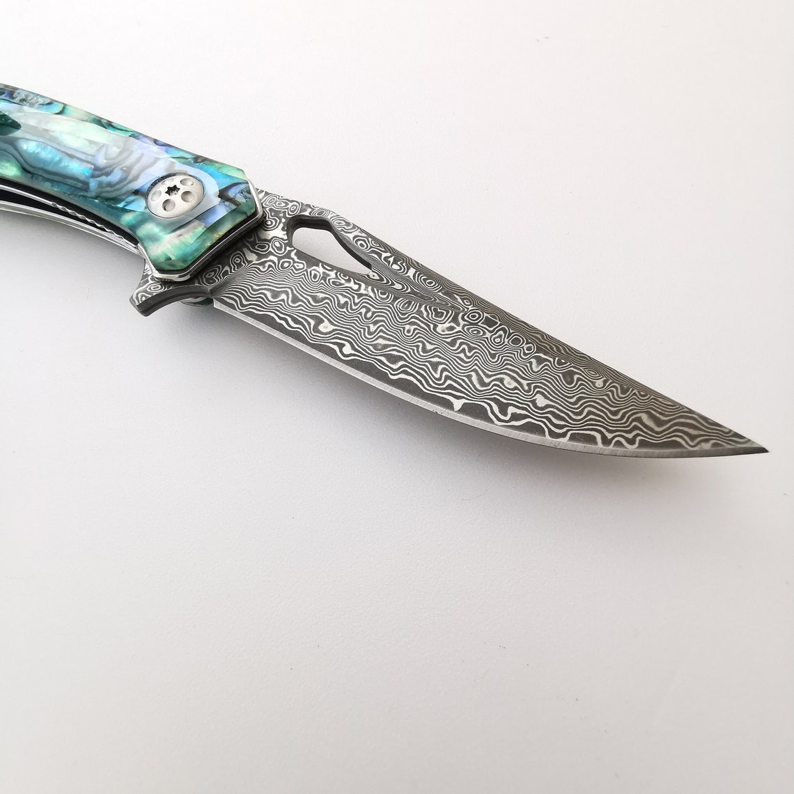 Spring Assisted Open Pocket Knife, Imitation Damascus Blade, Abalone ...