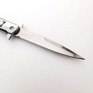 Spring Assisted Open Folding Knife. Stiletto Blade Steel. Silver Color ...