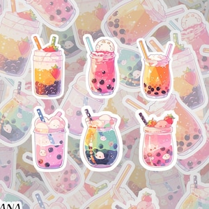 Boba Tea Stickers Set 2 Bubble Tea Pack 2.5" Cute Anime Drinks Stickers ...