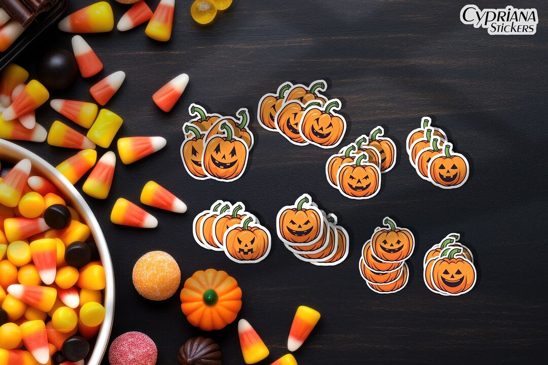 Jack-o-lanterns 1" Sticker 8 Pack Different Pumpkin Decoration Spooky ...