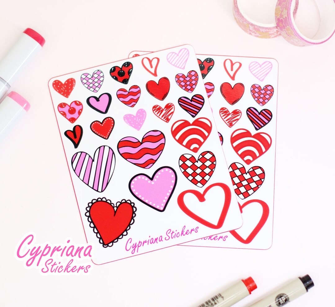 Mixed Heart Sticker Sheet, Planner Stickers, 22 Individual Valentine's ...