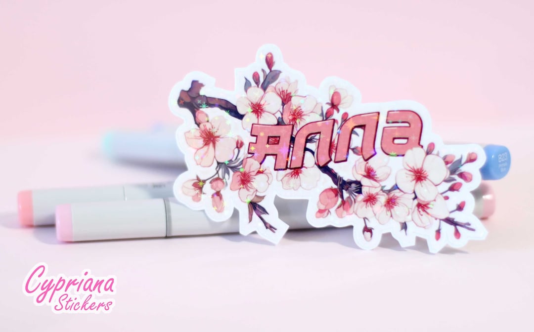 Personalized Cherry Blossoms Flower Sticker Sparkle Kawaii Sakura Decal ...