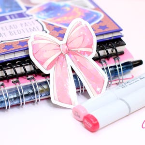 Pink Bow With White Stripe Sticker, Coquette Cutecore Decal Holographic ...