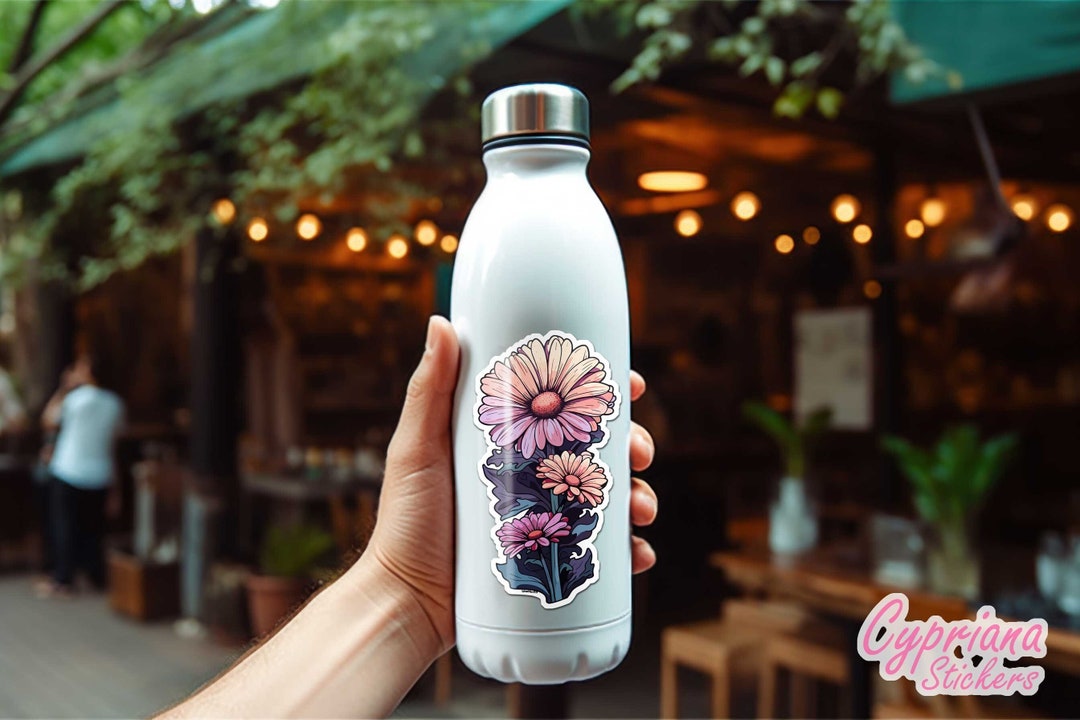 Vertical Flower Sticker for Water Bottles, 5" Tall Waterproof Daisies ...