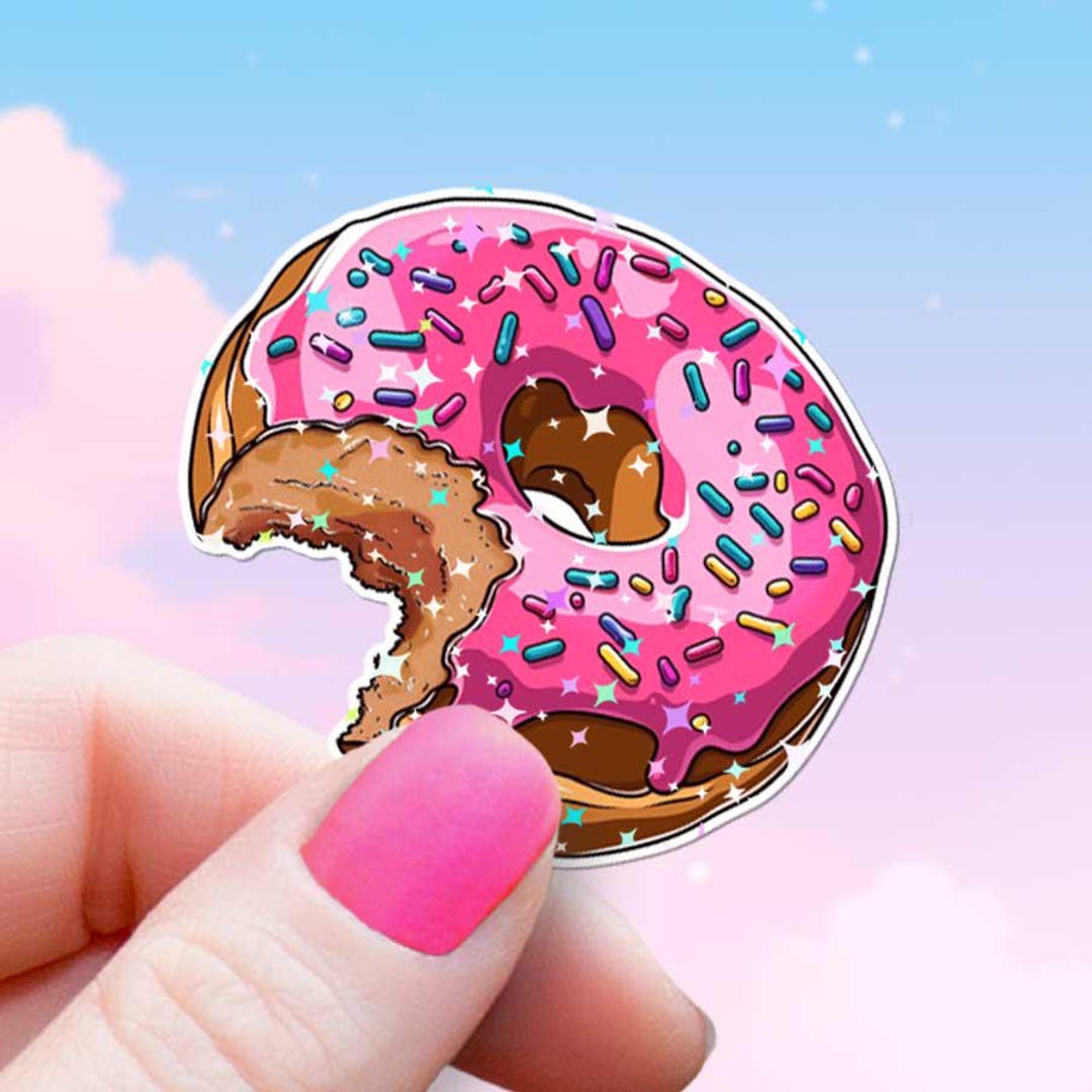 Sparkly Doughnut Bite Sticker Pink Frosting Sprinkles Donut Decal ...