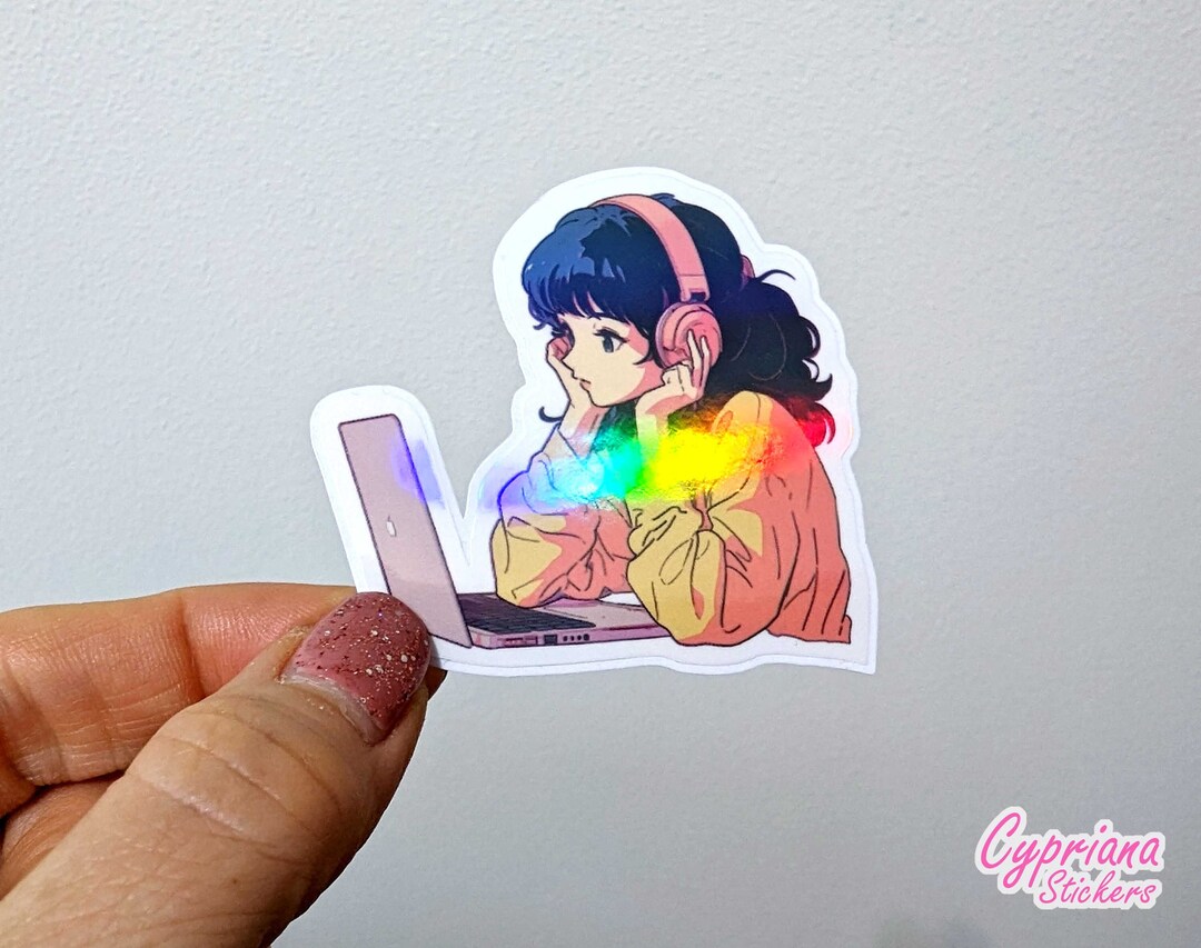 Lo-fi Study Girl Sticker Anime Chill Hop Aesthetic Holographic Decal ...