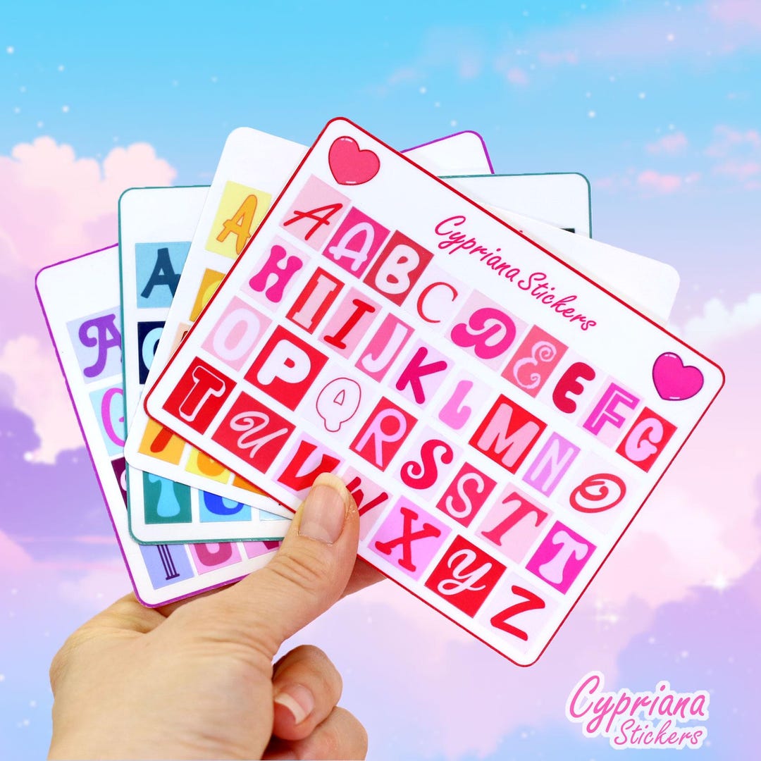 Color Themed Alphabet Letters Sticker Sheet, Customize Ephemera Junk ...
