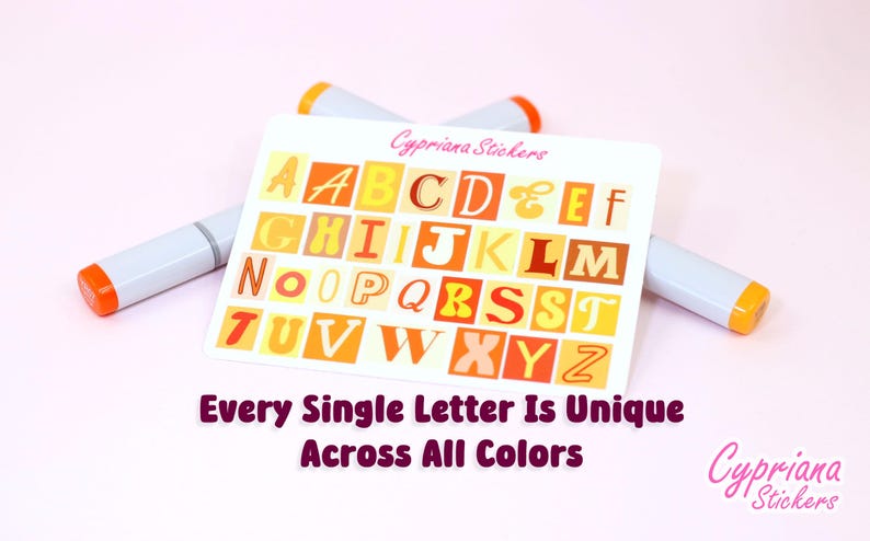Color Themed Alphabet Letters Sticker Sheet, Customize Ephemera Junk ...