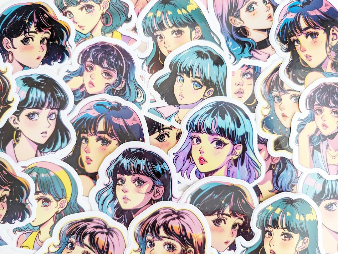 80s Anime Girl Sticker Set Retro Cute Manga Ladies Bundle Colorful ...
