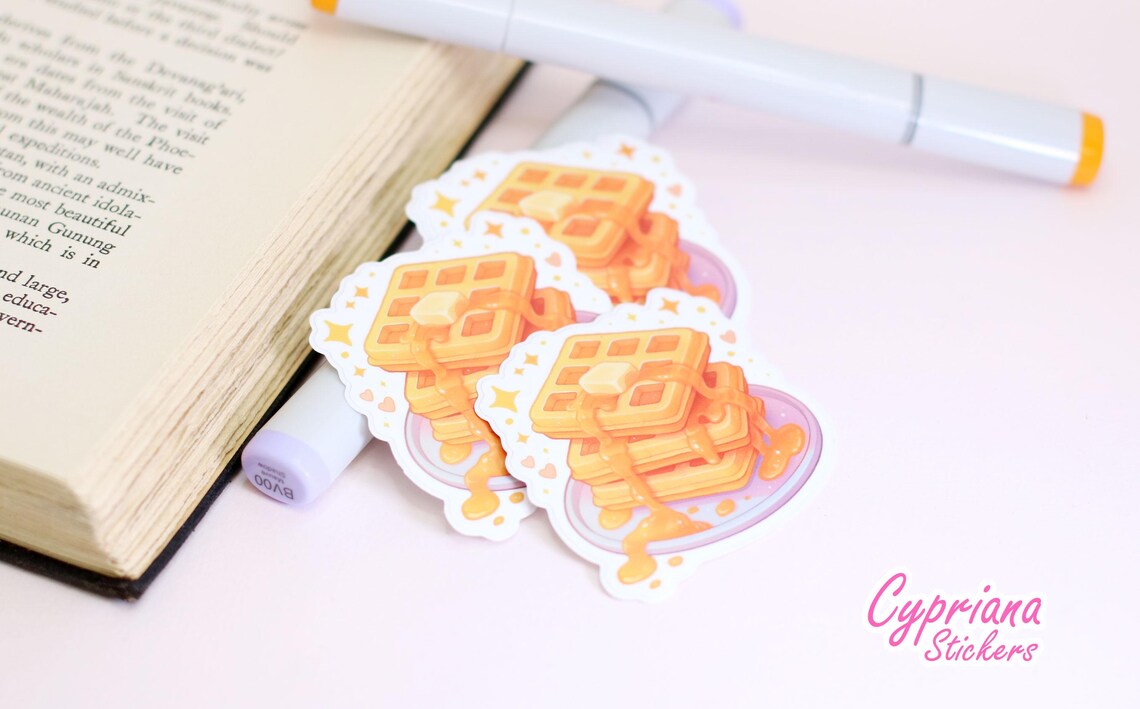 Waffles Sticker, Cute Anime Breakfast Decal, Waterproof Vinyl, Butter ...