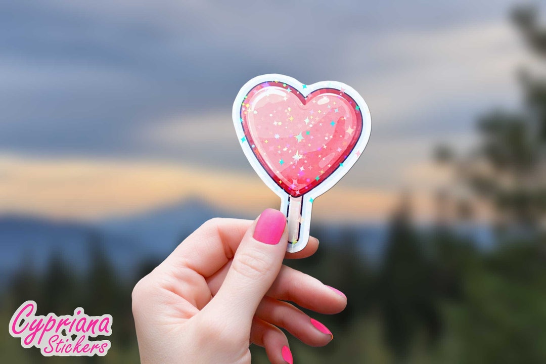 Sparkly Heart Lollipop Sticker, Holographic Waterproof Cute Self Love ...