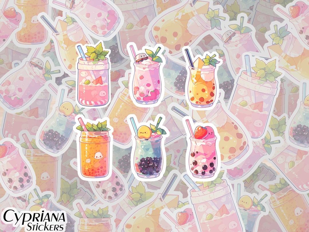 Boba Tea Stickers Set 1 Bubble Tea Pack 3" Cute Anime Drinks Sticker ...