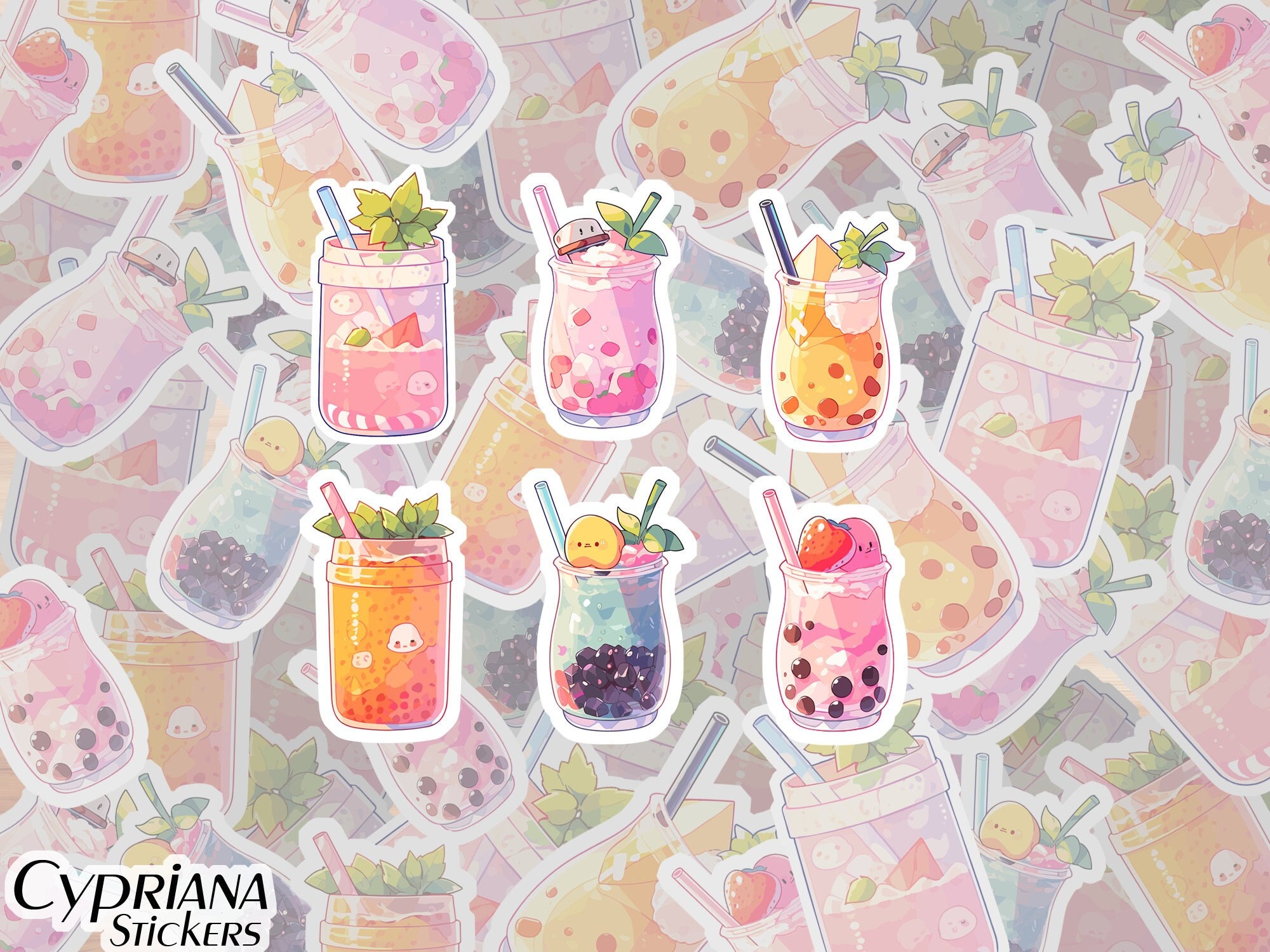 Boba Tea Stickers Set 1 Bubble Tea Pack 3 Cute Anime Drinks Sticker ...