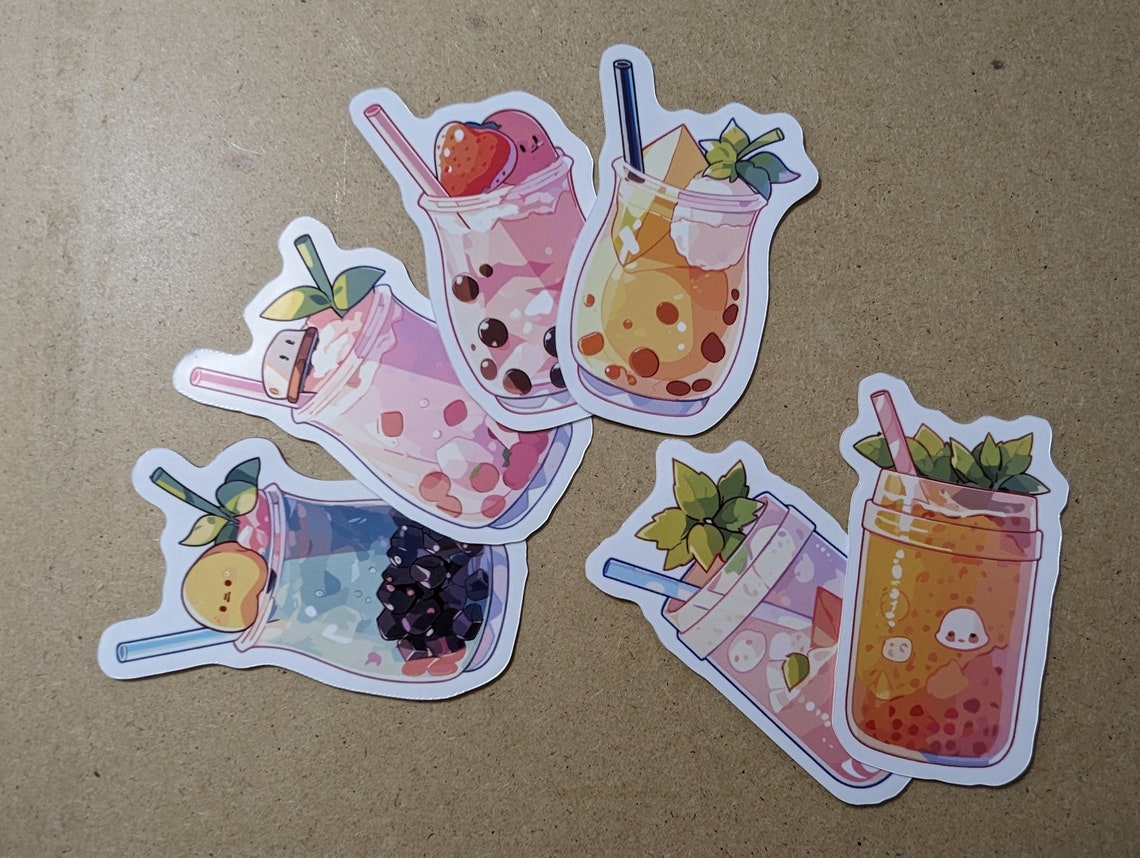 Boba Tea Stickers Set 1 Bubble Tea Pack 3 Cute Anime Drinks Sticker ...
