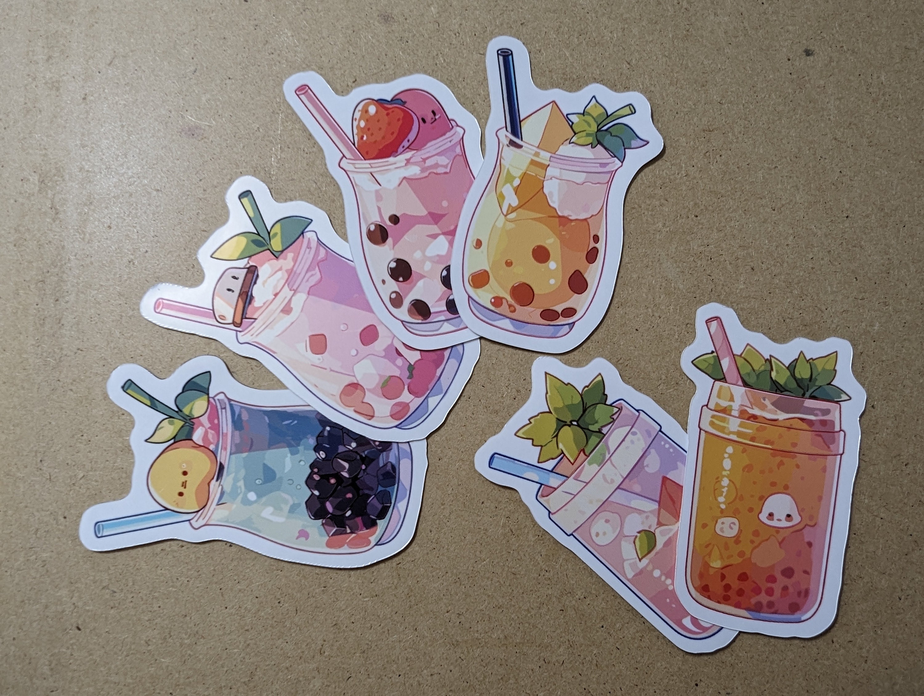 Boba Tea Stickers Set 1 Bubble Tea Pack 3 Cute Anime Drinks Sticker ...