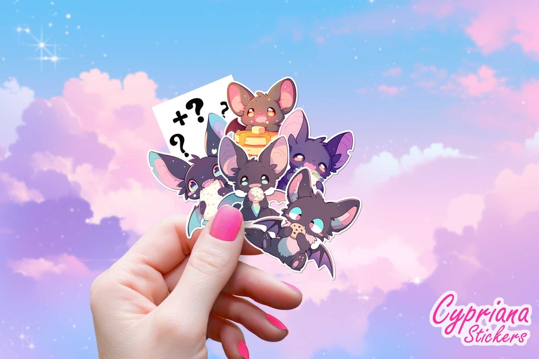 Cute Bats Eating Sticker Set Kawaii Aesthetic Decal 6 Pack Adorable ...
