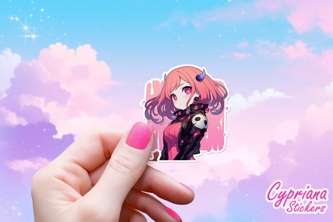 Futuristic Space Devil Sticker, Punky Demon Girl Decal, Red Hair Anime ...