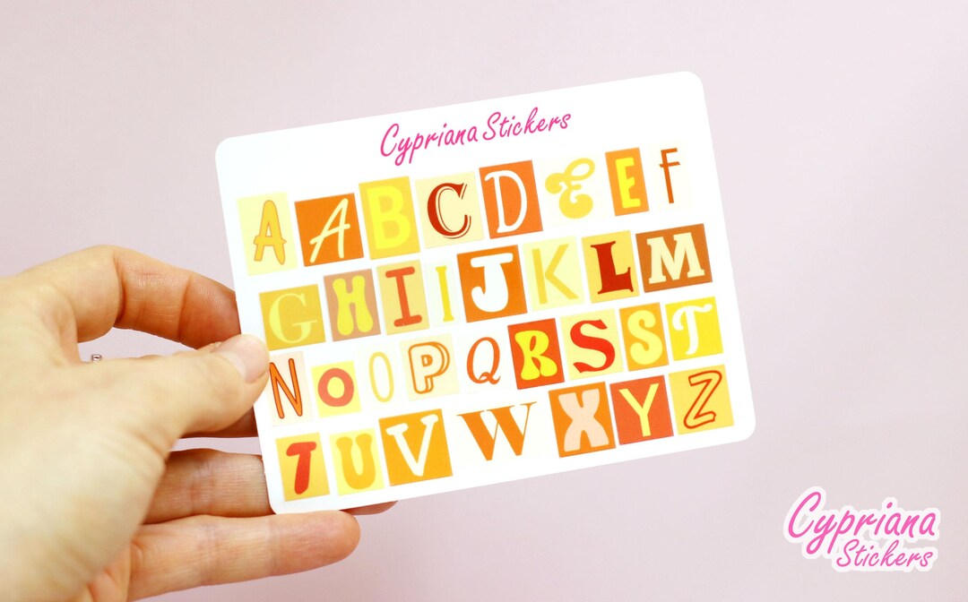 Yellow Orange Alphabet Letters Sticker Sheet, Reader Author Ephemera ...