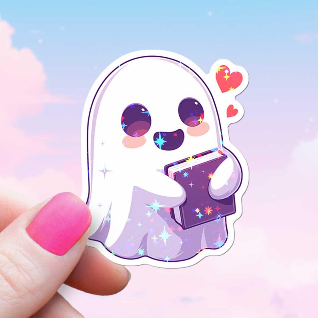 Ghost With Boook Sticker Cute Hipster Reading Spirit Decal Funny Love ...