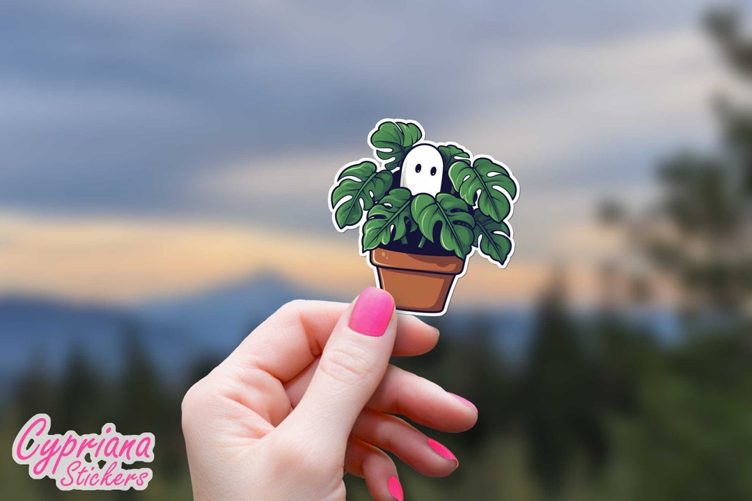 Ghosts in Potted Plant Sticker Cute Halloween House Plant Spirits ...