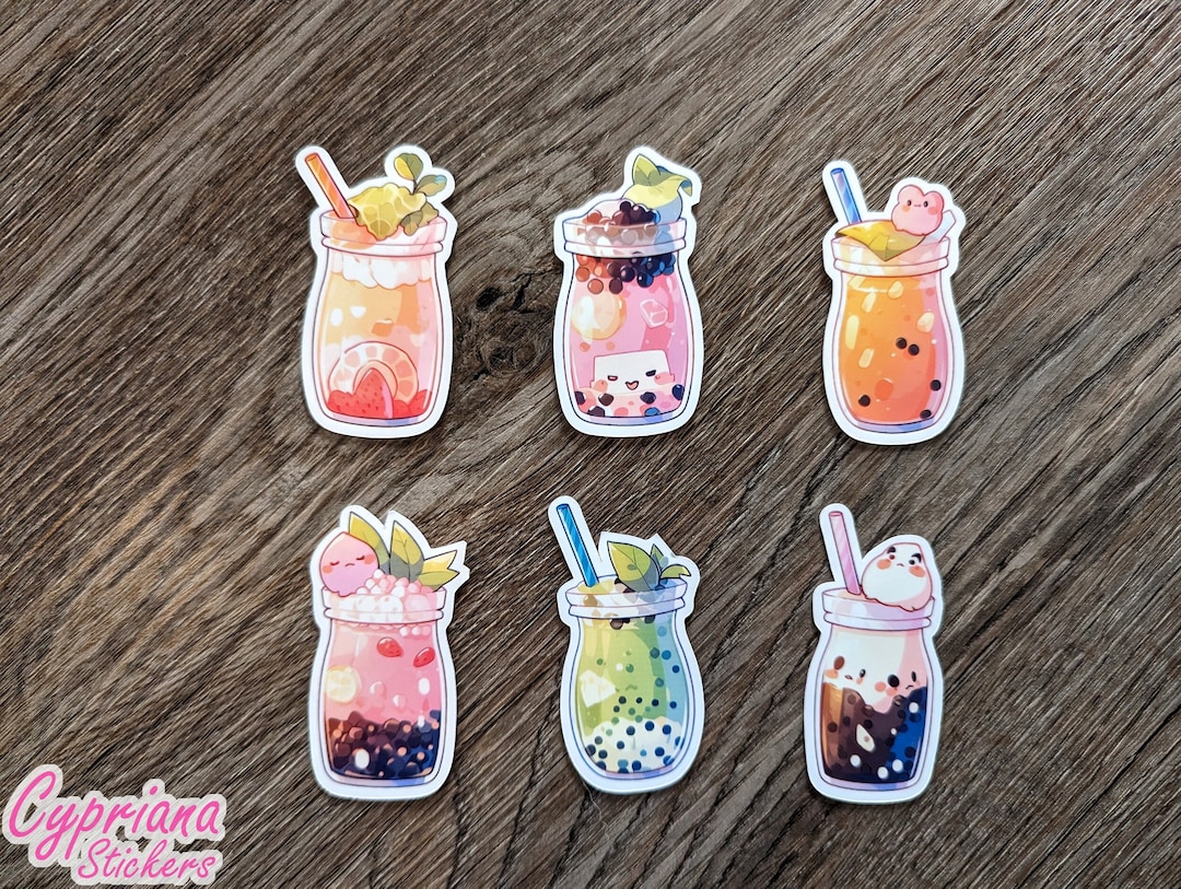 Boba Tea Stickers Set 3 Bubble Tea Pack 2.5" Cute Anime Drinks Sticker ...