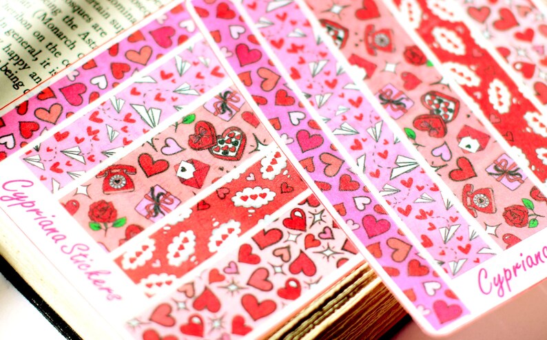 Love Sparkle Hearts 5 Washi Tape Strips Sample Sticker SET, Valentine's ...
