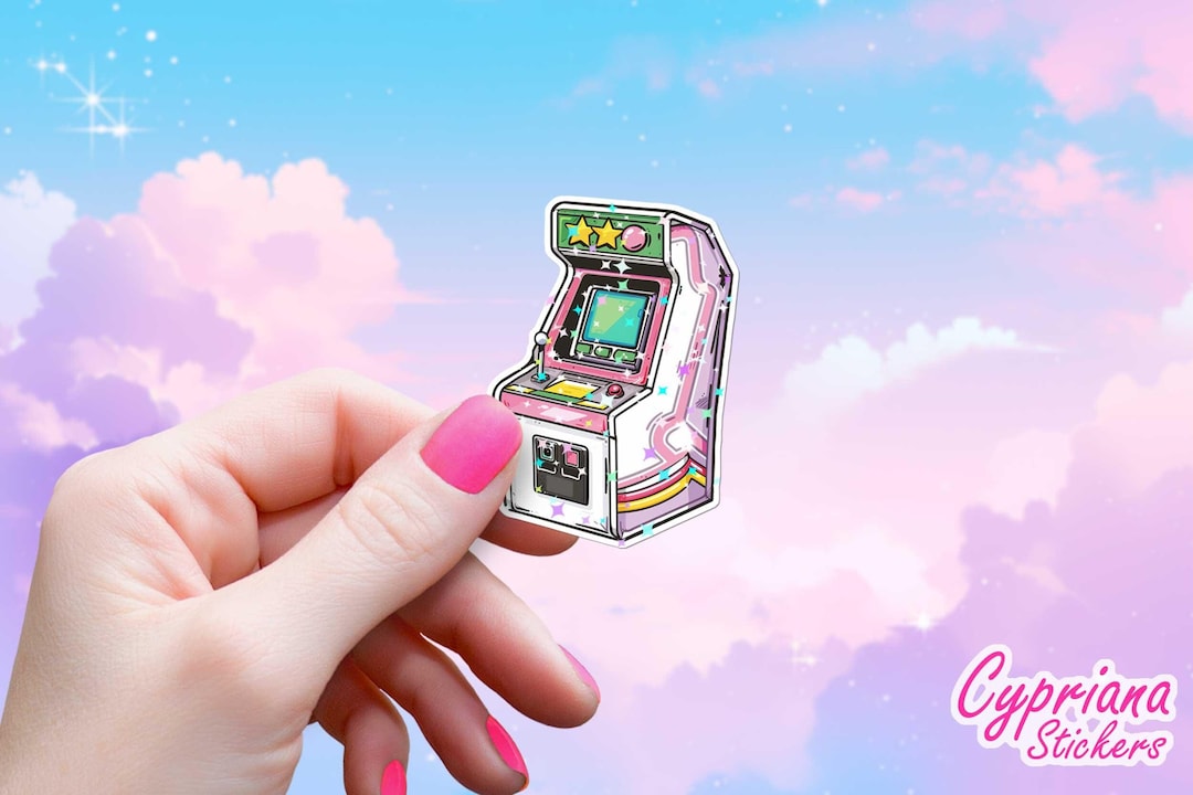 Sparkly Retro Arcade Sticker, Holographic Stars Video Game Joystick ...