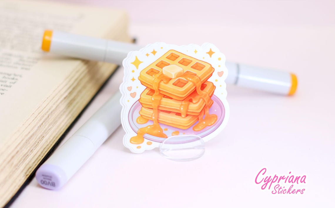 Waffles Sticker, Cute Anime Breakfast Decal, Waterproof Vinyl, Butter ...
