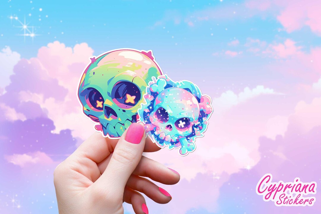 Pastel Goth Skull Stickers Cute Kawaii Aesthetic Decal Creepy Death ...