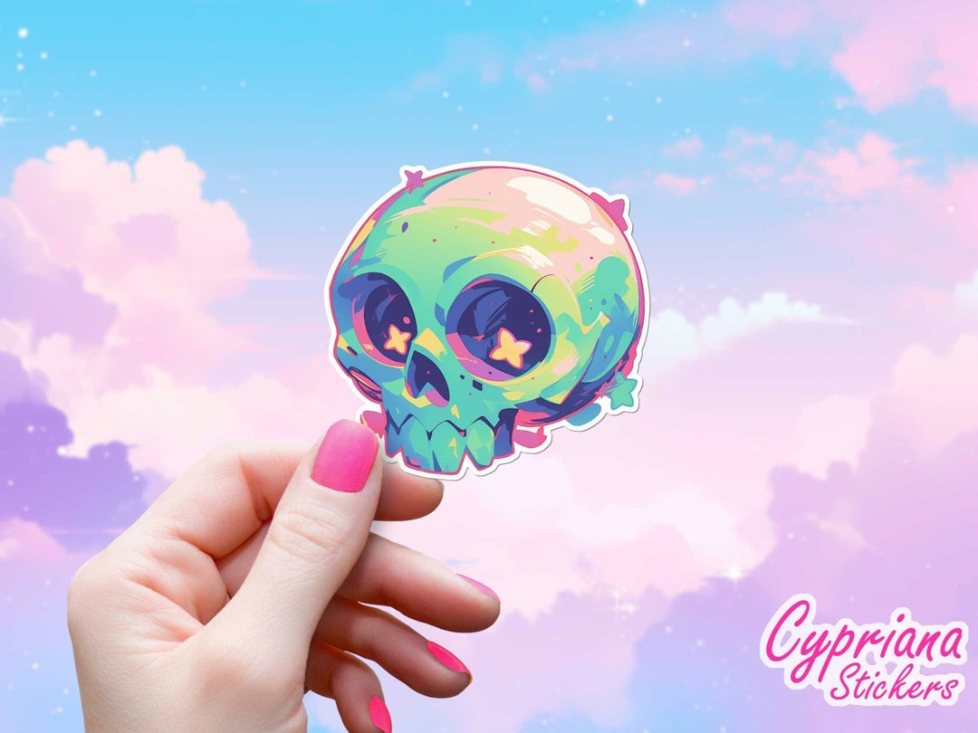 Pastel Goth Skull Sticker Cute Kawaii Aesthetic Decal Creepy Death With ...