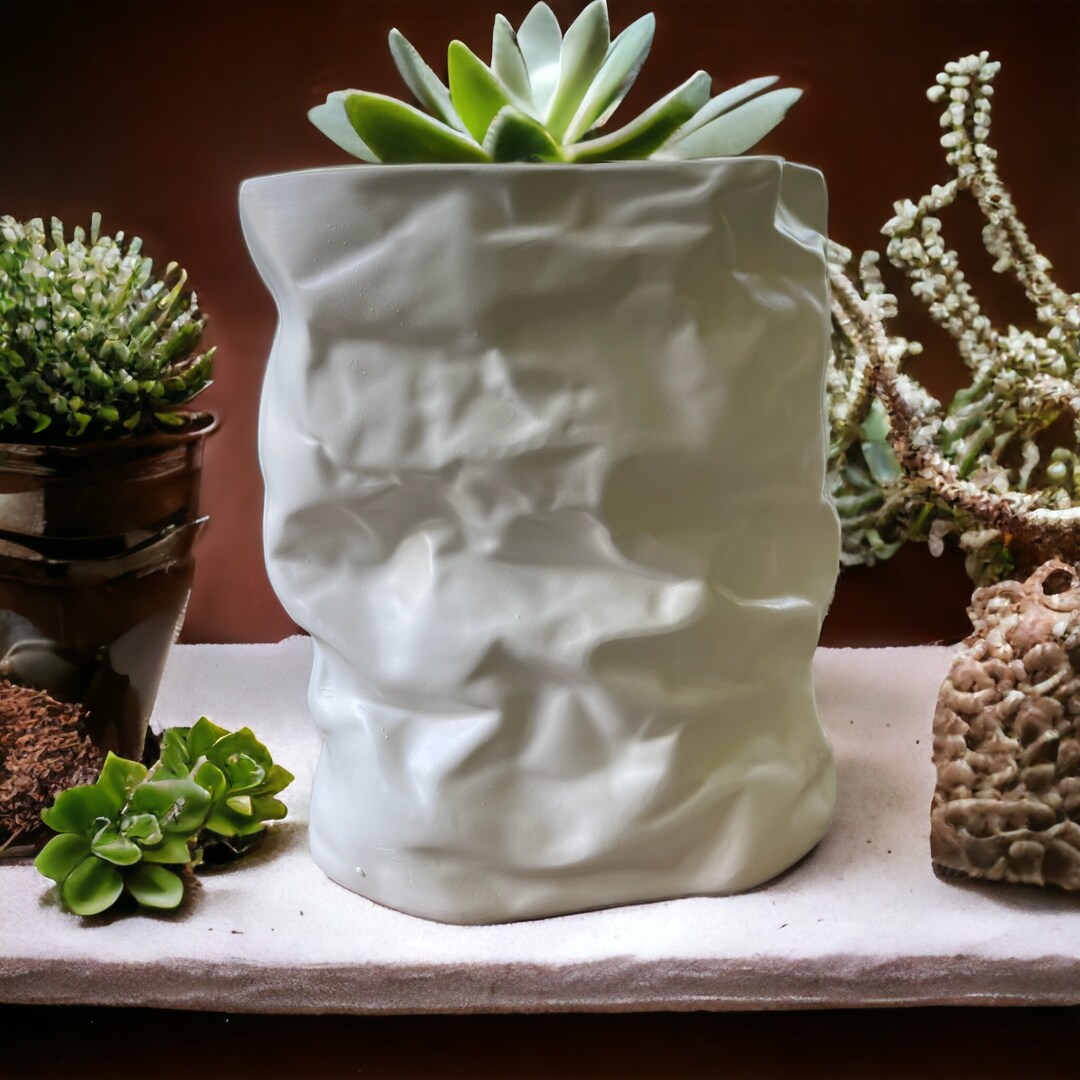 Wrinkled Paper Sack Crinkle Bag Shape Ceramic Vase, Large Capacity for ...