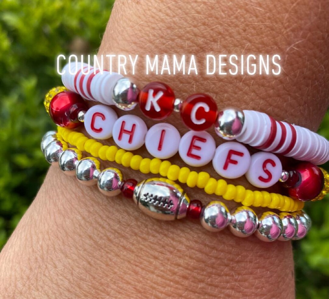 Chiefs Silver Football Stack Bracelet: Kansas City Team Jewelry - Etsy