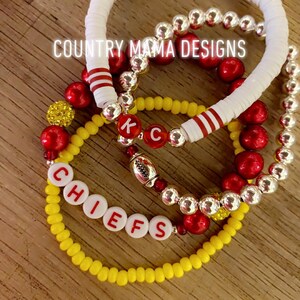 Chiefs Silver Football Stack Bracelet: Kansas City Team Jewelry - Etsy