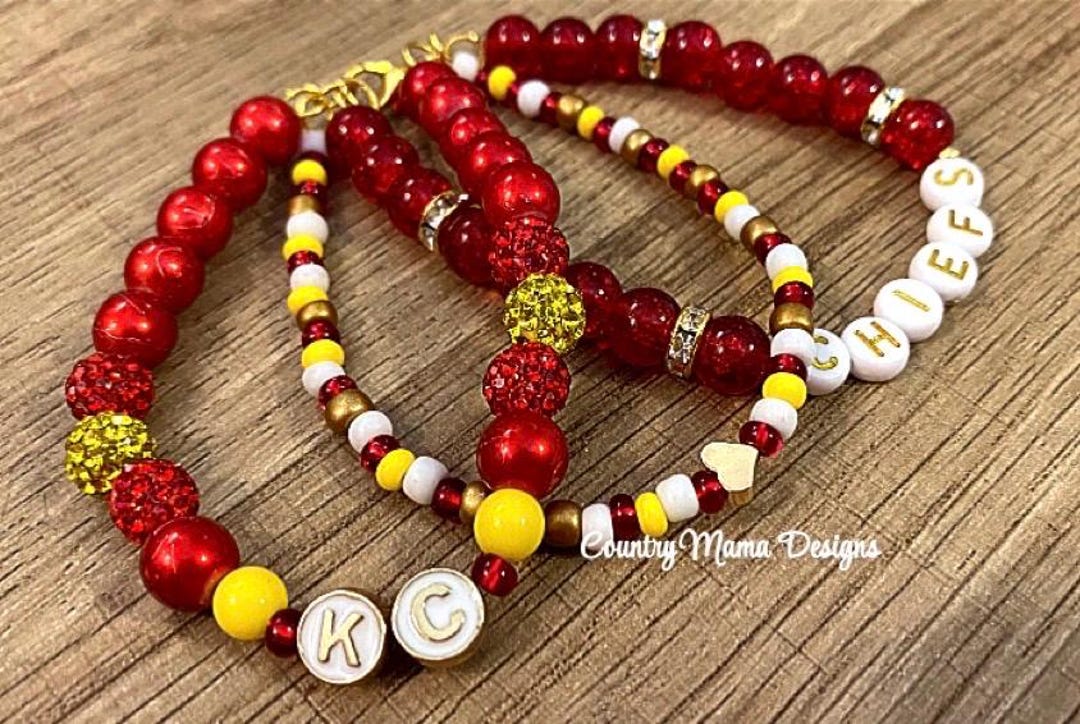 Beaded Chiefs Bling Bracelet Stack With Clasp Close Kansas City ...