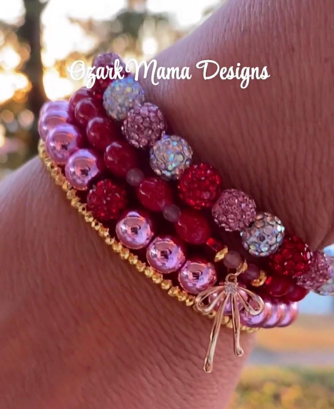 Pink and Red Bling Bow Bracelet Stack - Etsy