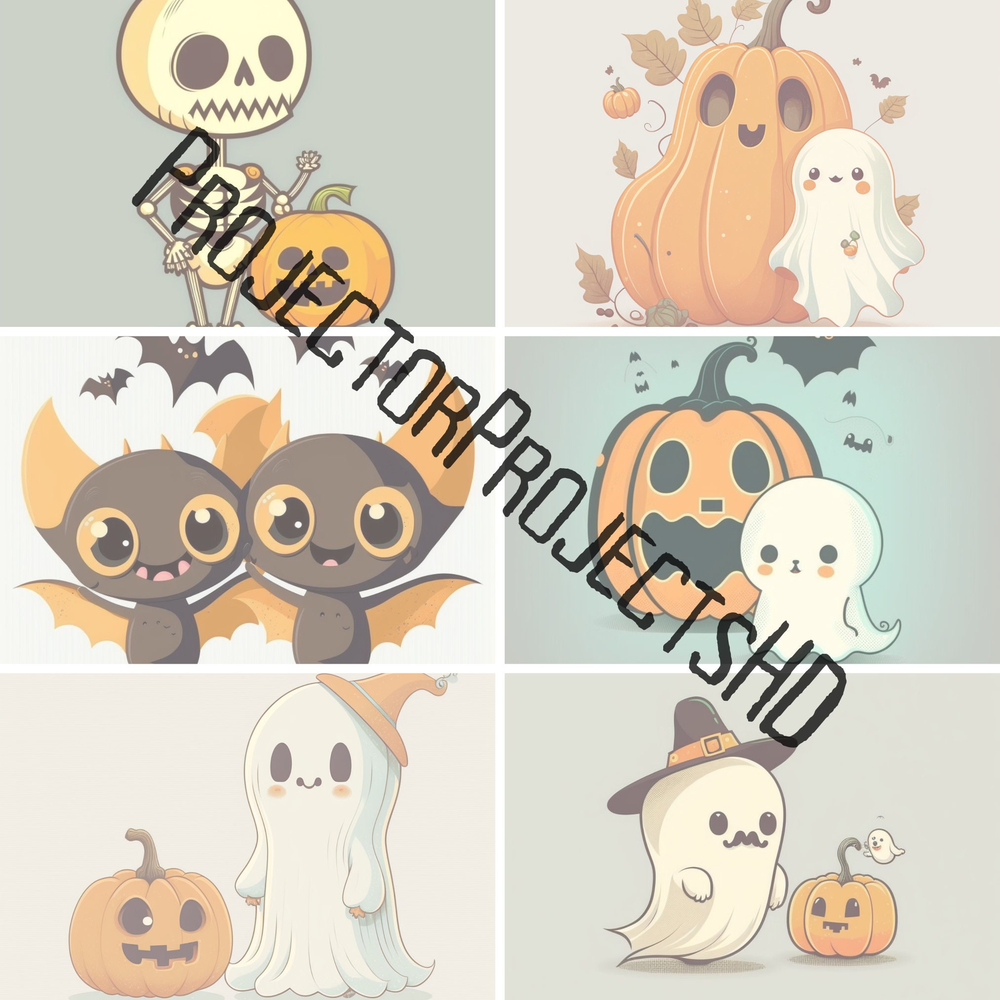 10 Cute Halloween Character Clipart Black Cat Pumpkin Ghosts Bat, PNG ...