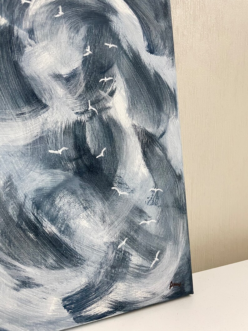 Blue Abstract Canvas Painting Doves Cry Small Blue Painting Wall Art ...