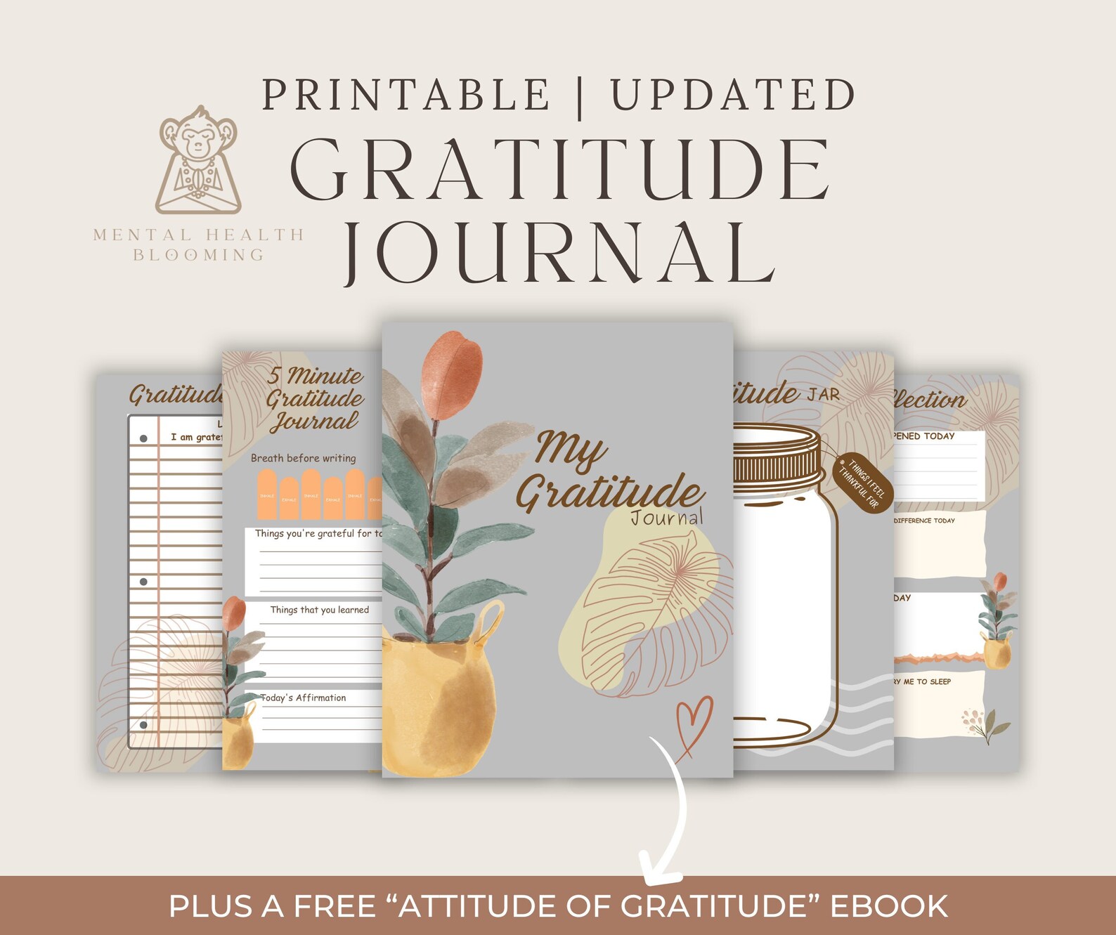 Printable Gratitude Journal, Daily Gratitude Journal, Mental Health ...