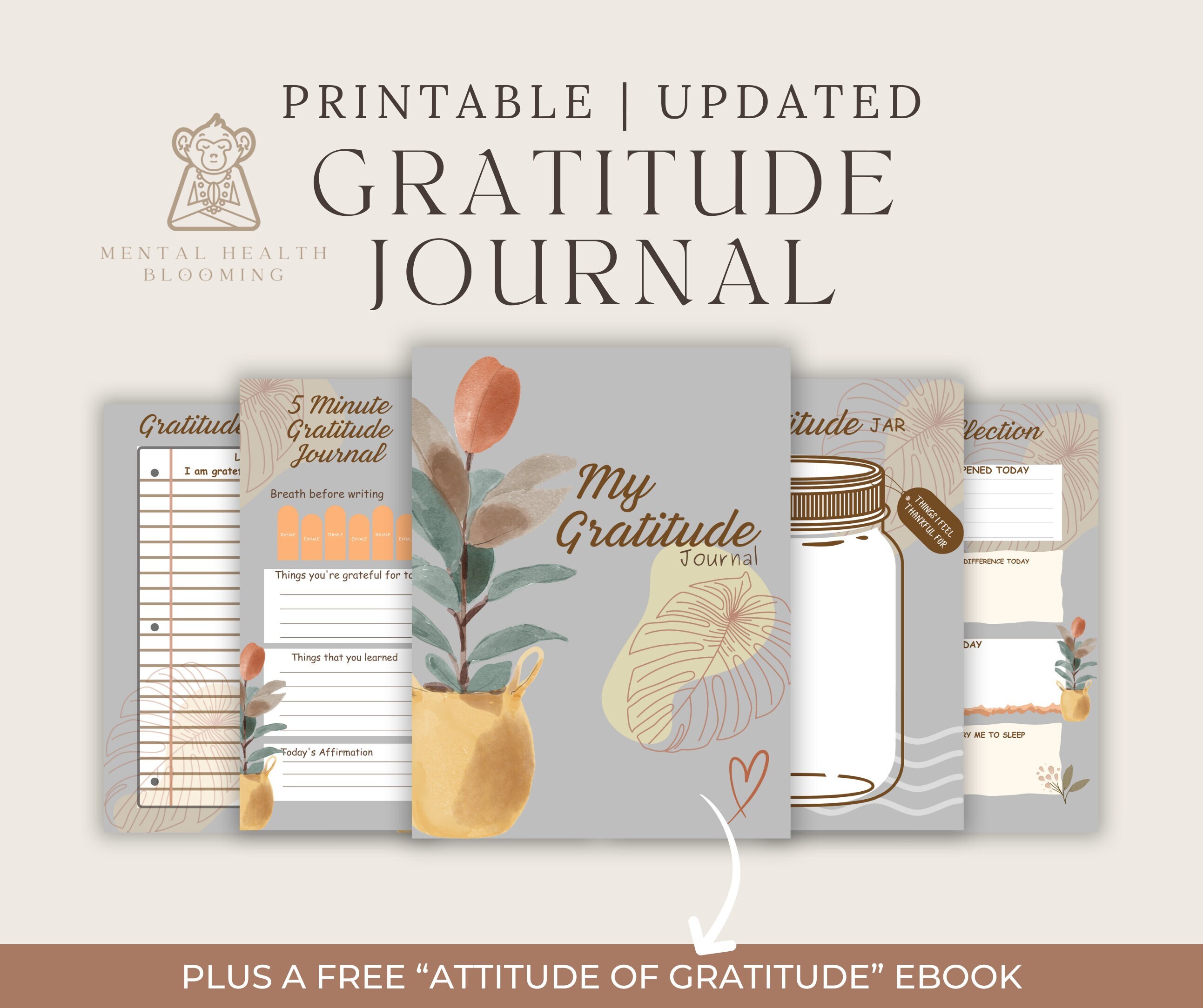 Printable Gratitude Journal, Daily Gratitude Journal, Mental Health ...