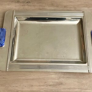 French Art Deco Jean Couzon Stainless Steel Serving Tray With Marbled ...