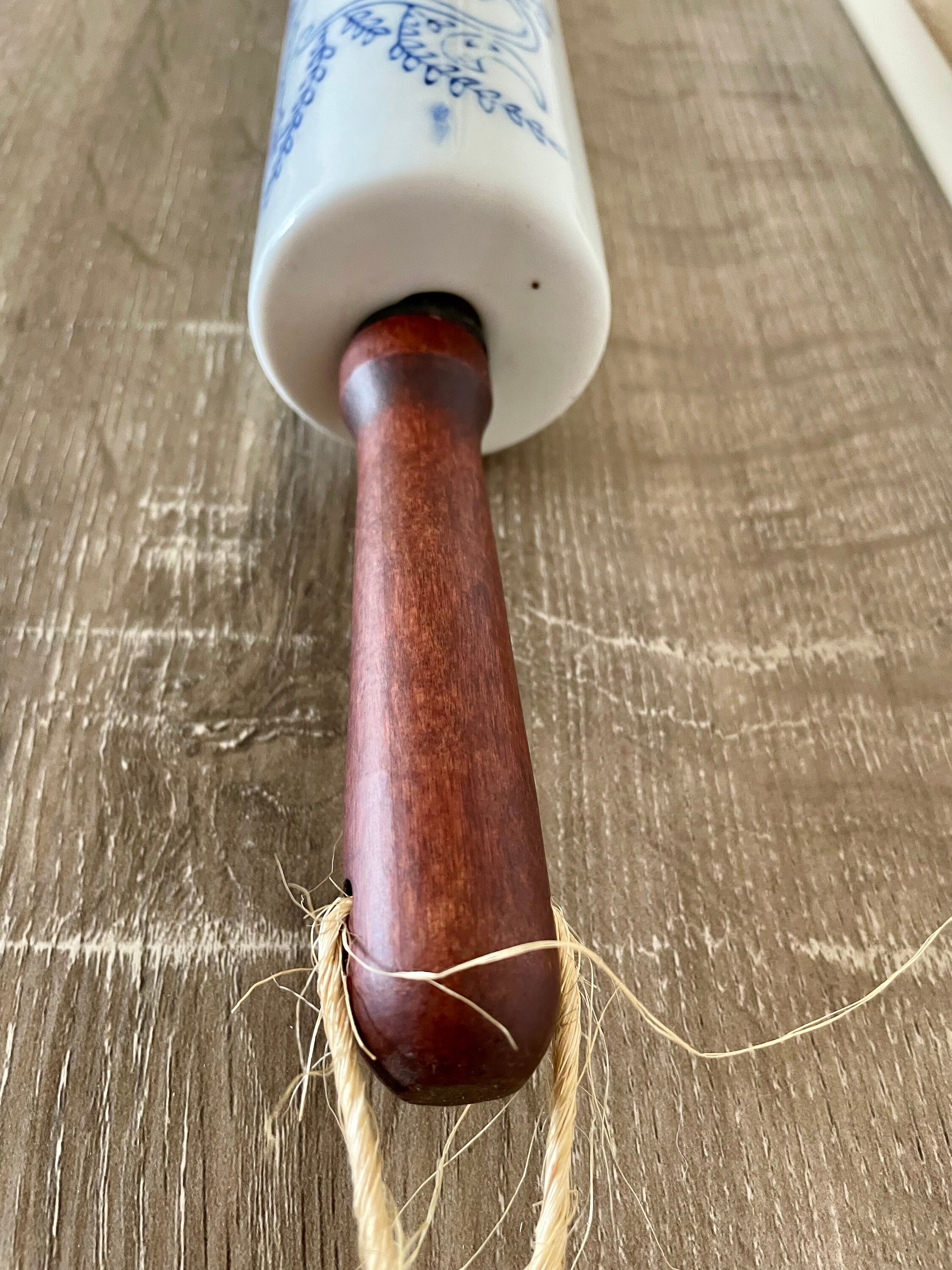 Vintage Porcelain Blue and White Rolling Pin With Wooden Handles small ...
