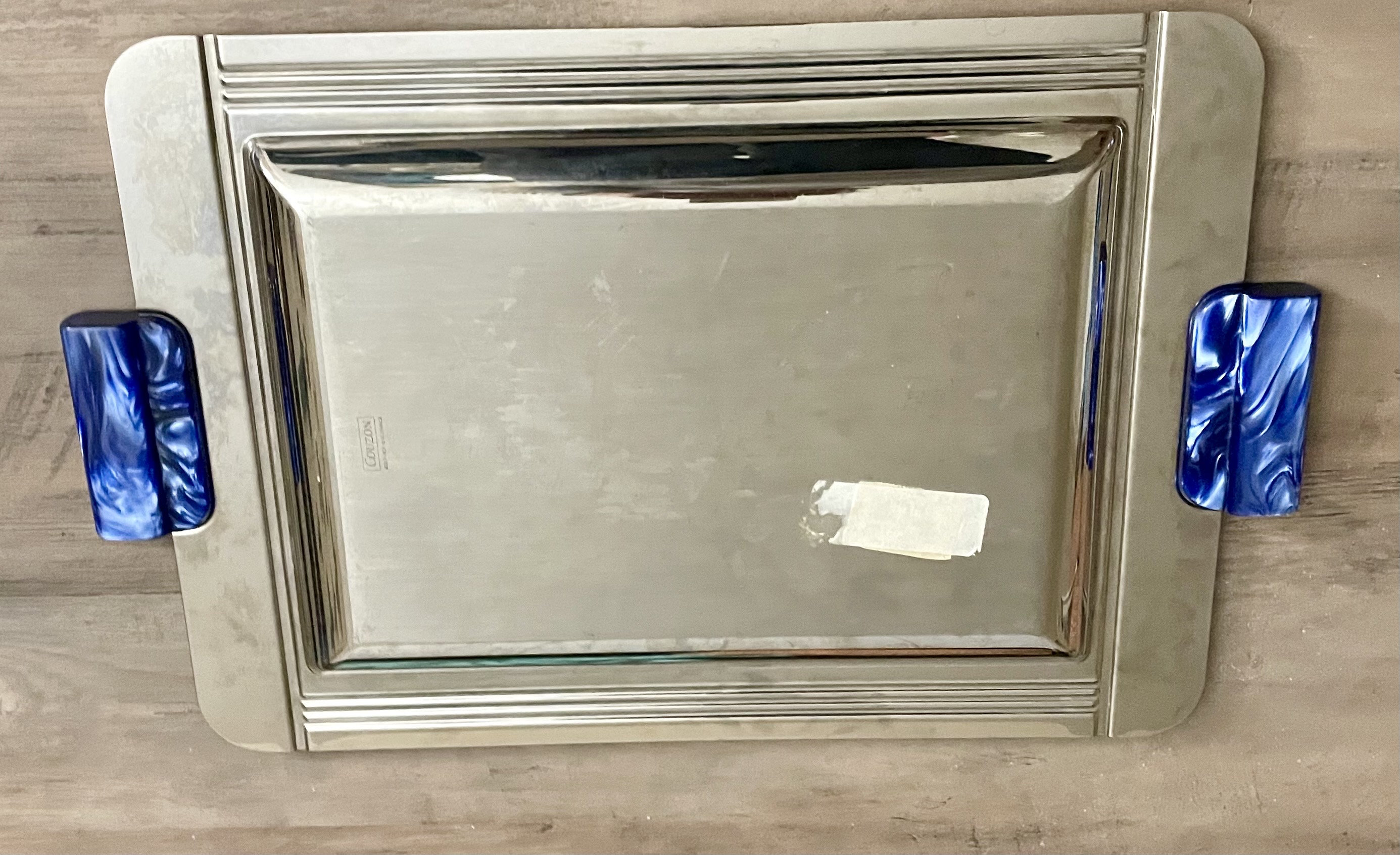 French Art Deco Jean Couzon Stainless Steel Serving Tray With Marbled ...