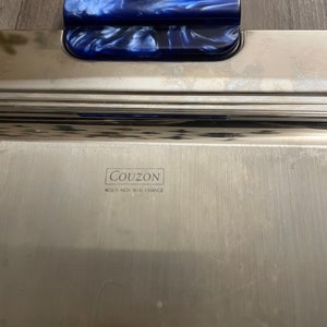 French Art Deco Jean Couzon Stainless Steel Serving Tray With Marbled ...