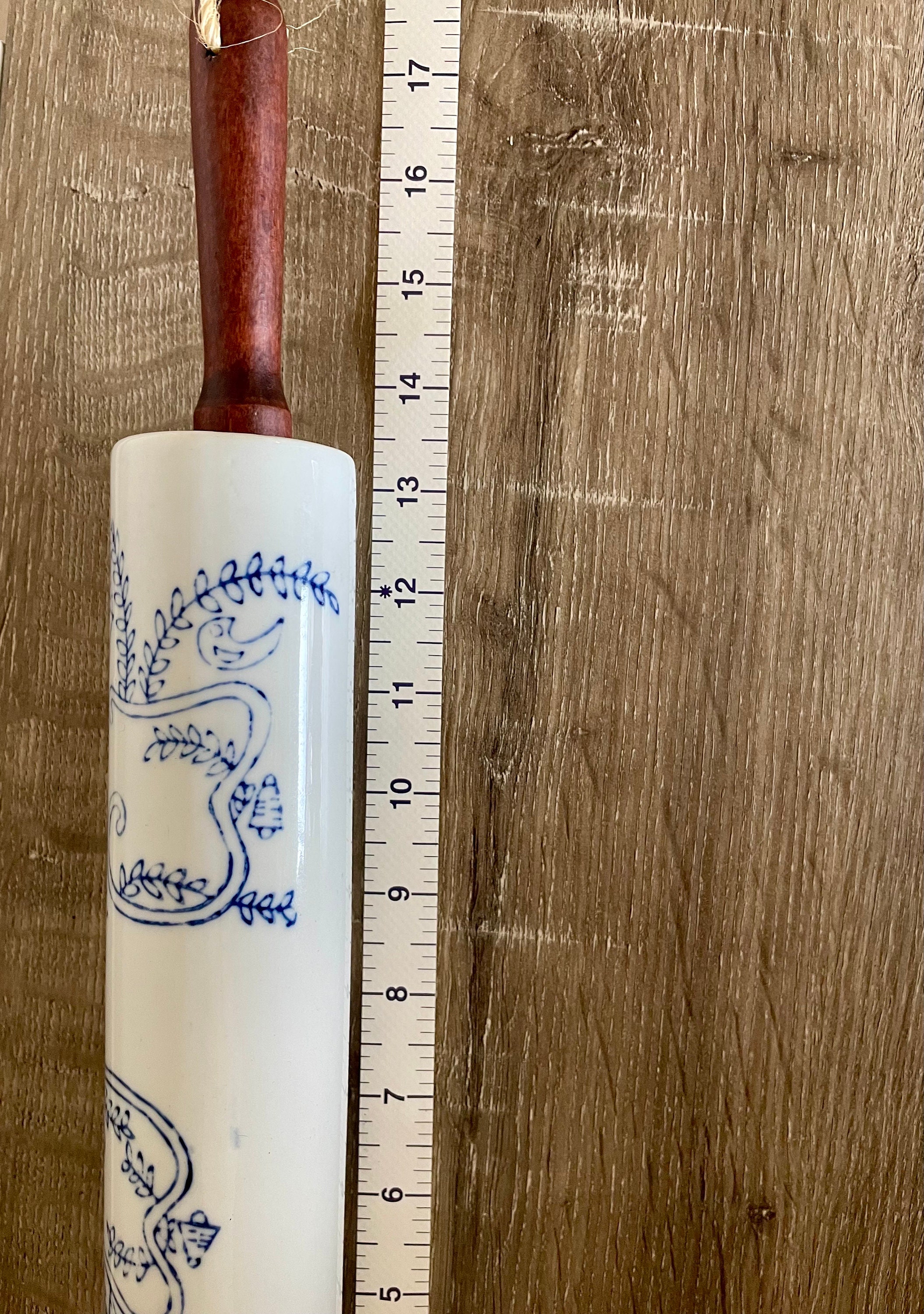 Vintage Porcelain Blue and White Rolling Pin With Wooden Handles small ...