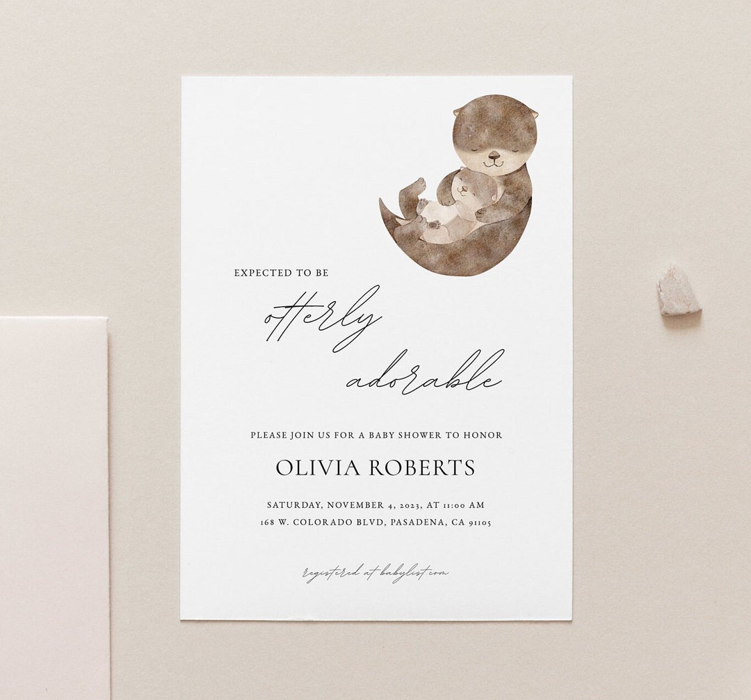 Otter Baby Shower Invitation Template, Editable Otter Baby Shower ...