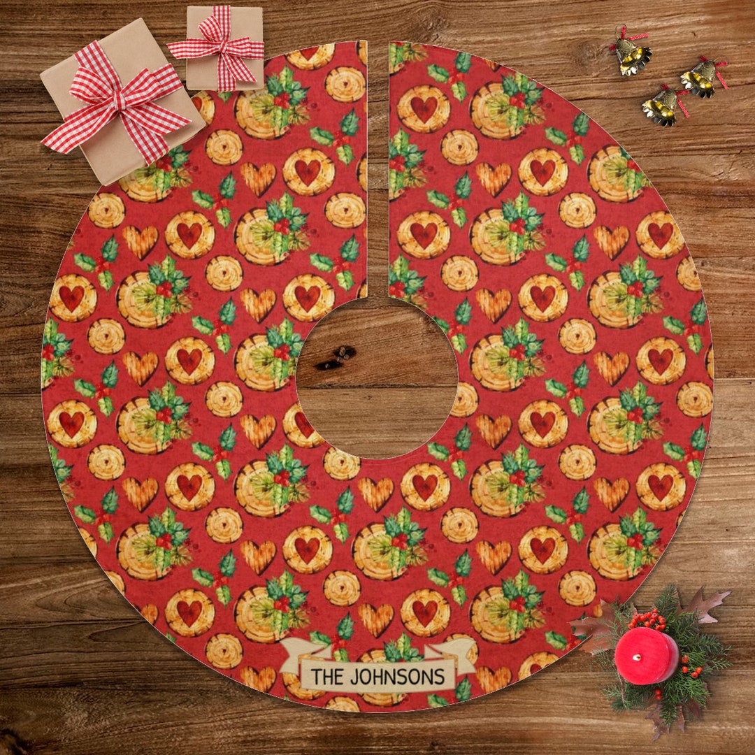 Personalized Christmas Tree Skirt With Holly and Wood - Etsy